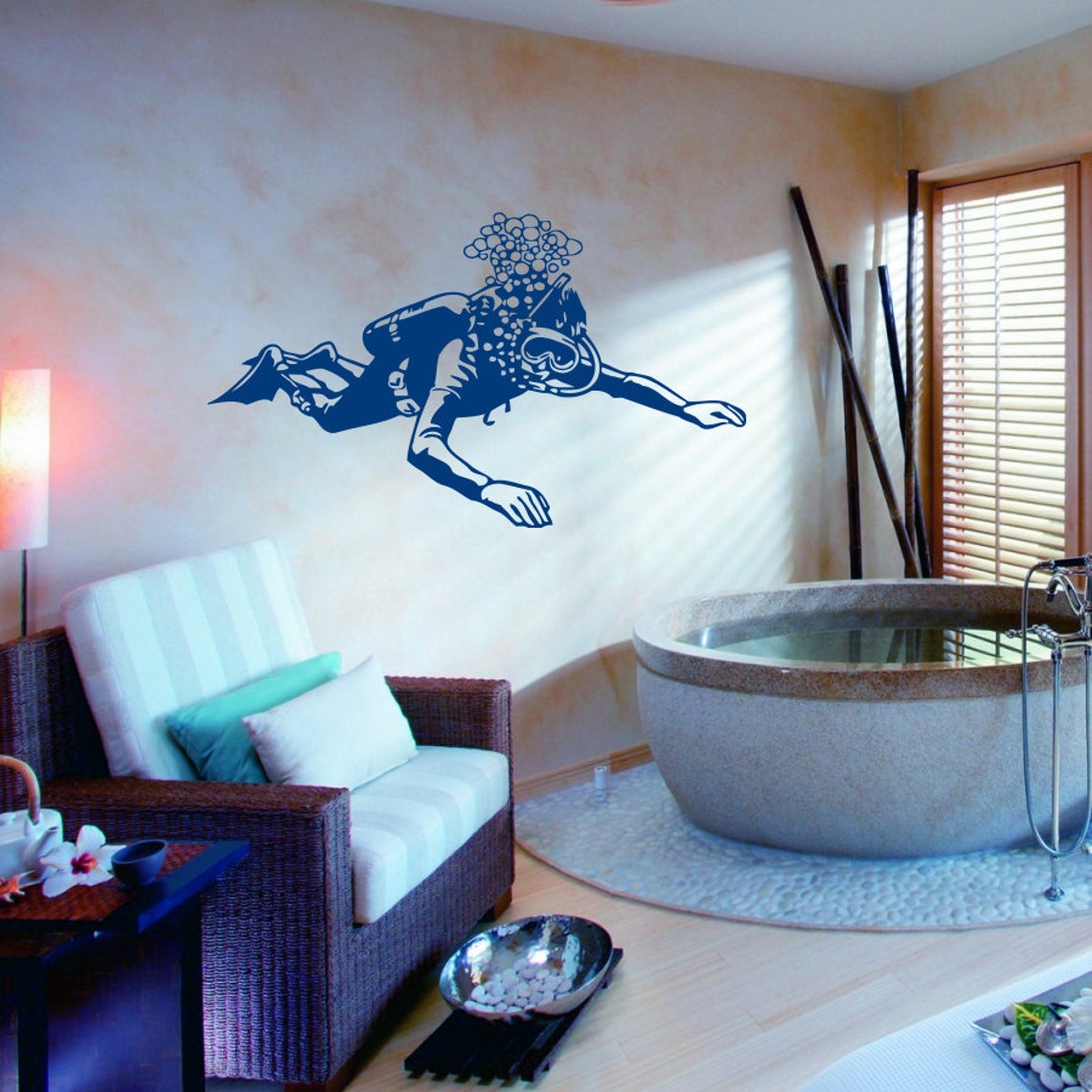 Wall Decal Vinyl Sticker Sport Diver Diving Scuba Deep Sea | Etsy