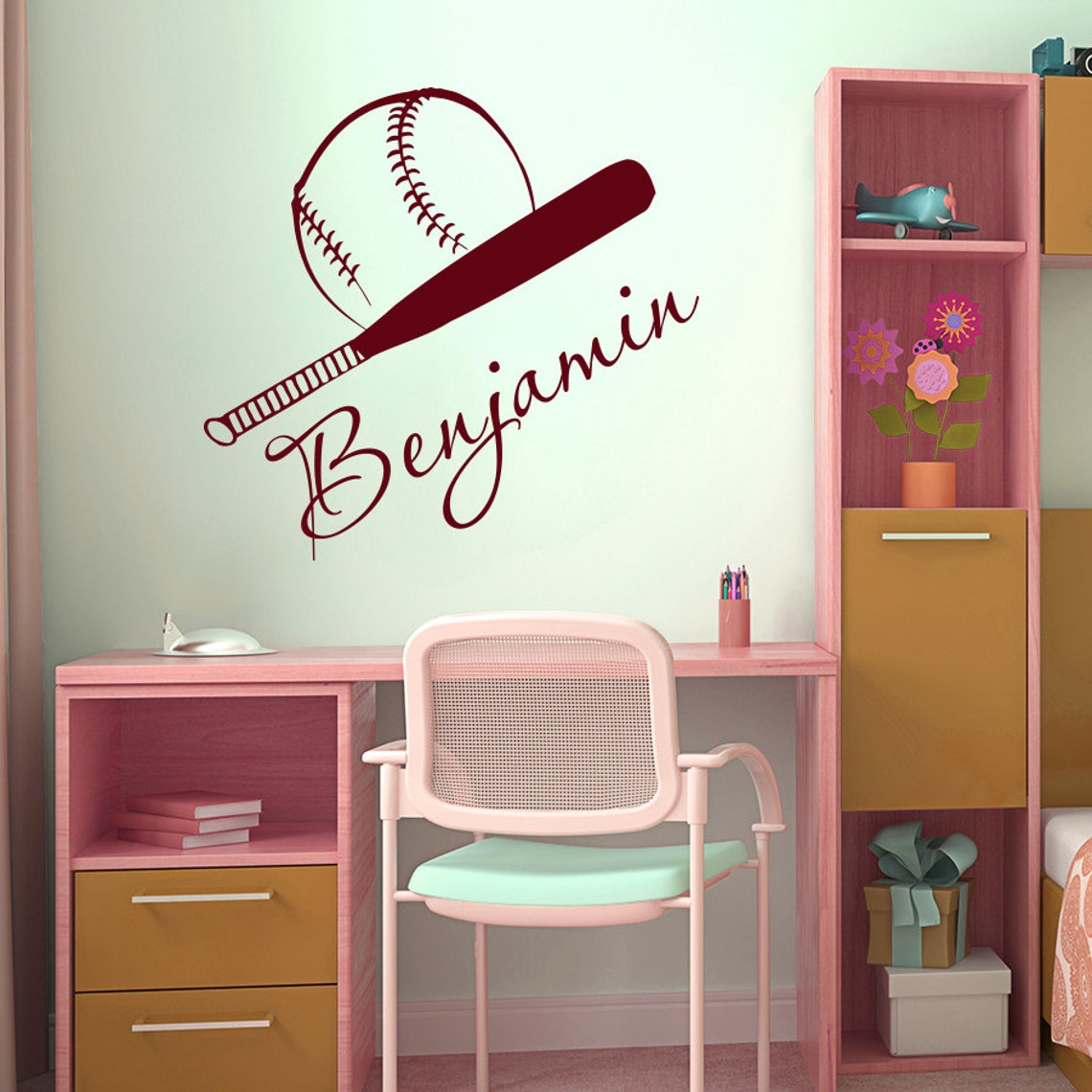 Wall Decal Vinyl Sticker Sport Baseball Ballplayer Ball Bat - Etsy