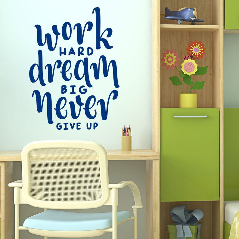 Wall Decals Motivation Quote Work Hard Dream Big Never Give up - Etsy