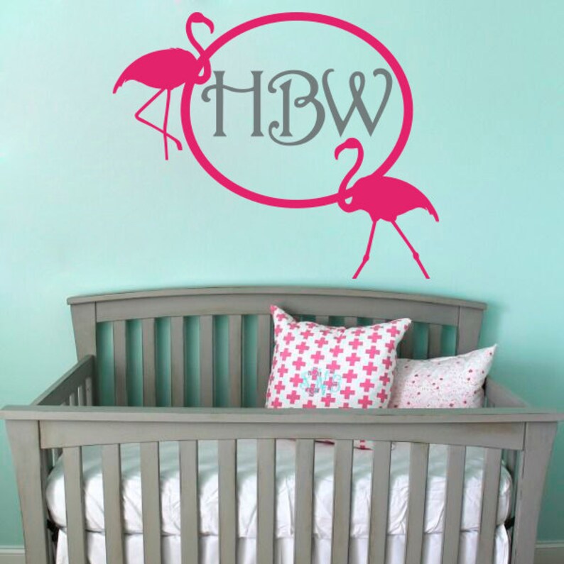 Monogram Wall Decal Flamingo Personalized Initial Preppy | Etsy