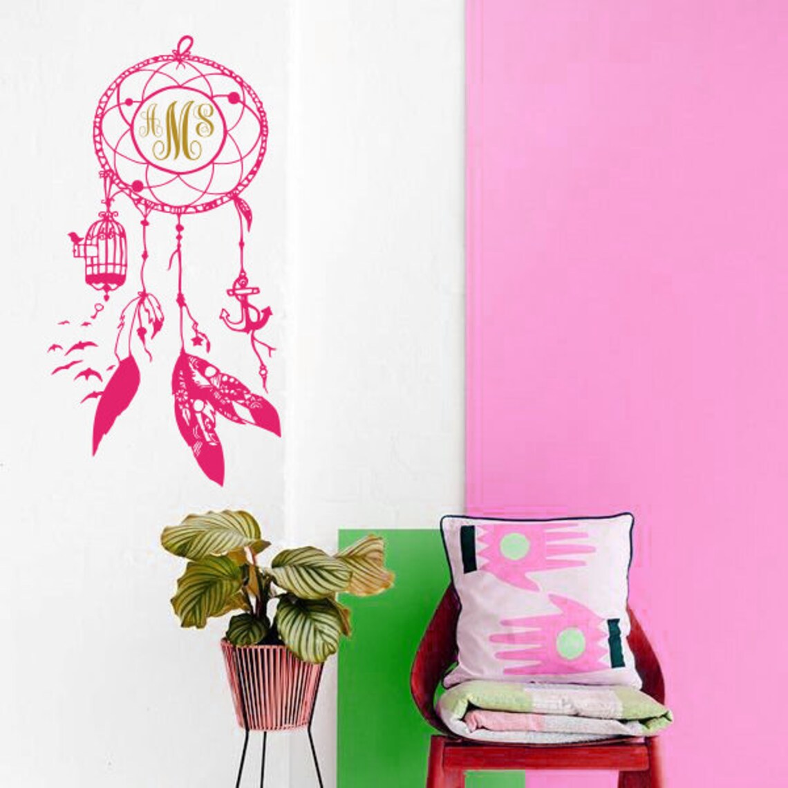 Wall Decal Dream Catcher Monogram Personalized Initial Custom - Etsy