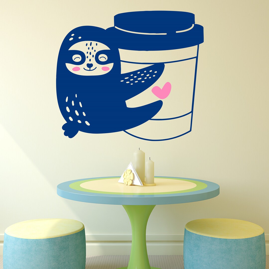 Wall Decal Tea Coffee Cup Love Cafe Sloth Sloths Joke Lazy Hanging Out ...