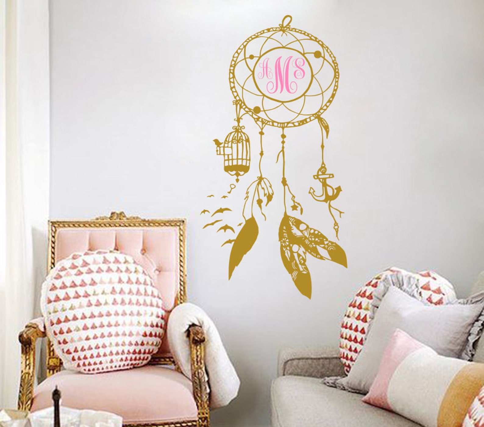 Wall Decal Dream Catcher Monogram Personalized Initial Custom - Etsy
