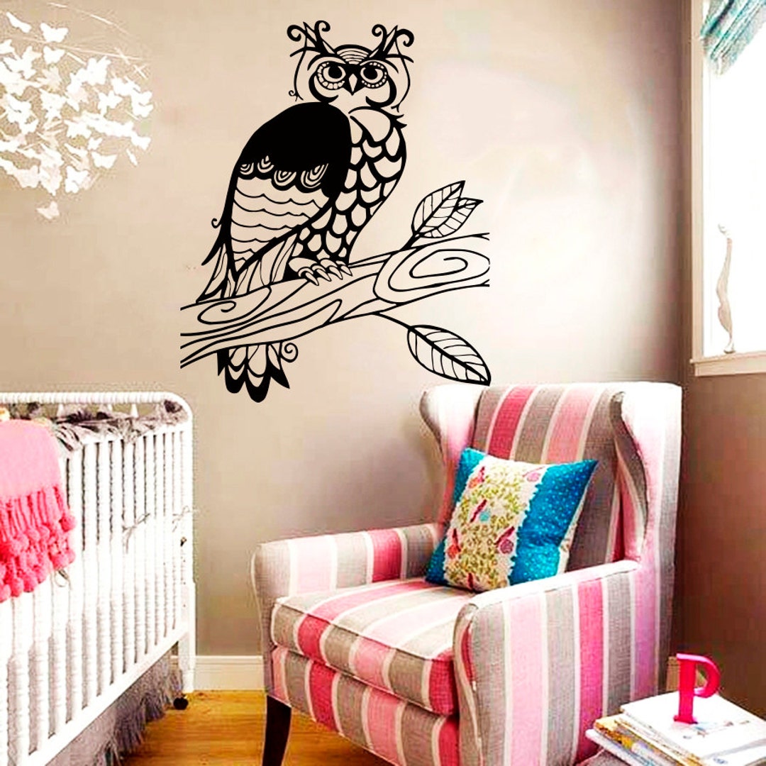 Wall Decals Owl Eagle-owl Bird Feathers Pattern Doodle Nature Vinyl ...