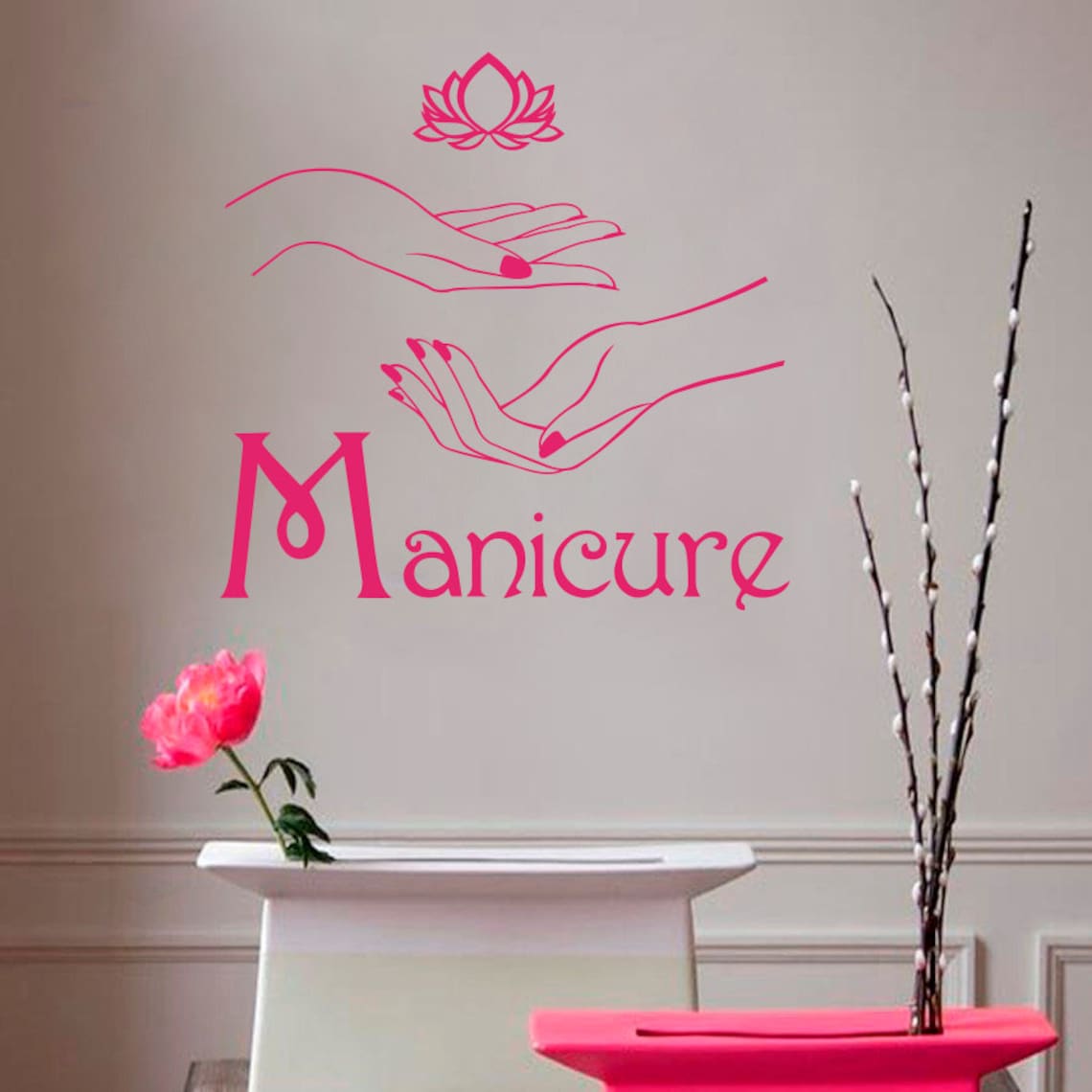 Wall Decal Manicure Sign Nail Salon Hands Lotus Flower Beauty | Etsy