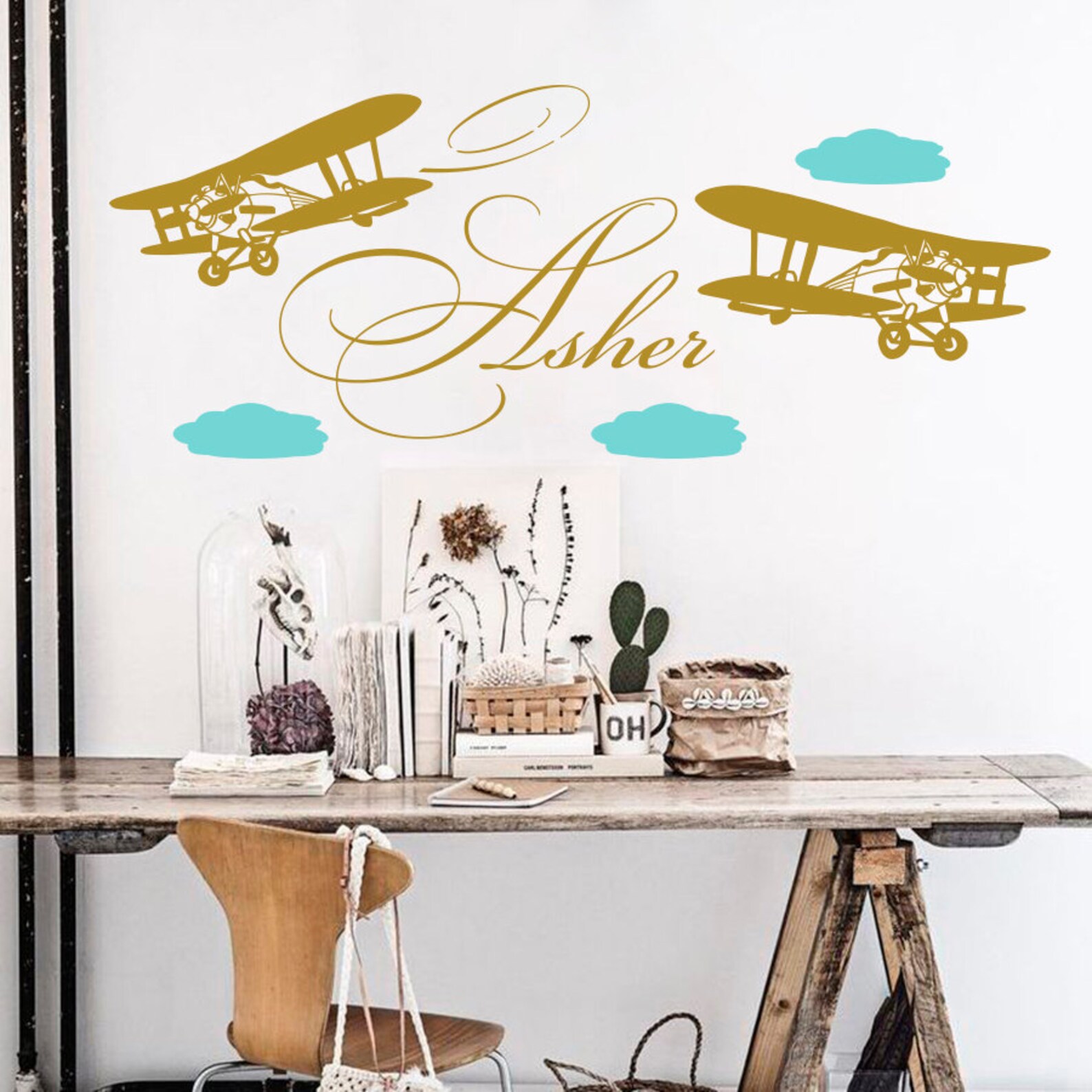 Wall Decals Vinyl Sticker Airplane Biplane Plane Clouds Sky | Etsy