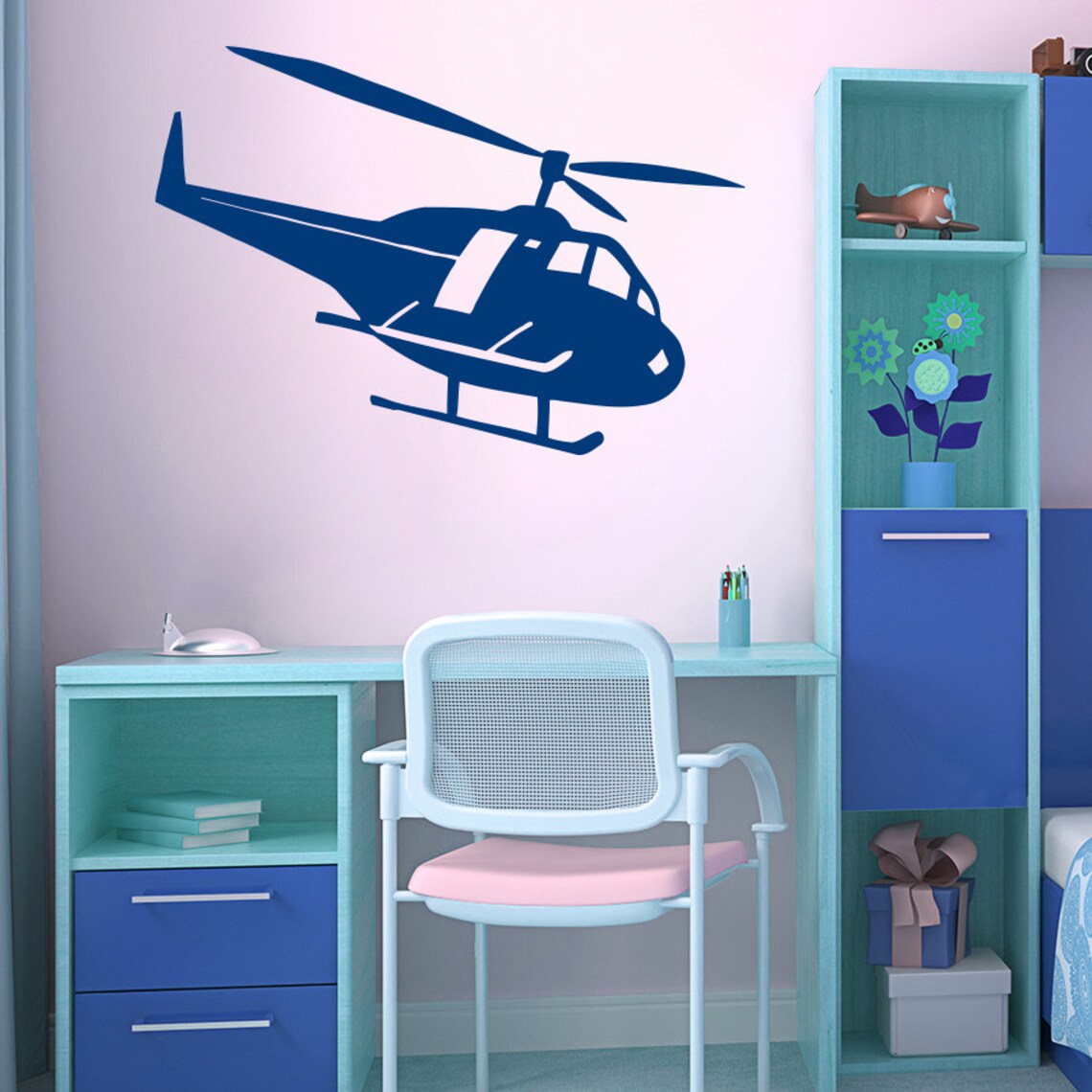 Wall Decal Vinyl Sticker Helicopter Copter Rotor Plane Girl | Etsy