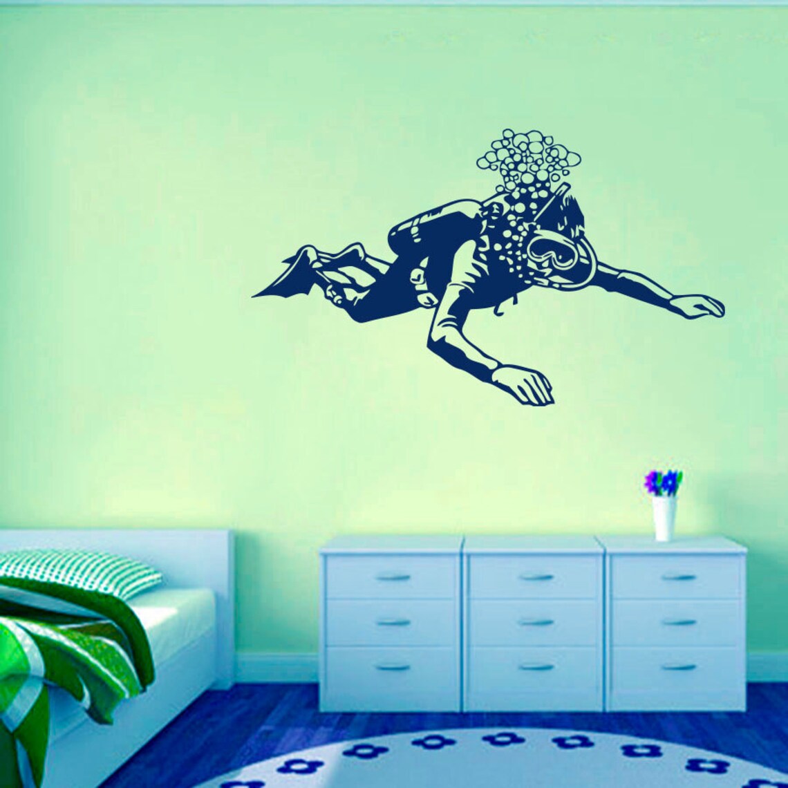 Wall Decal Vinyl Sticker Sport Diver Diving Scuba Deep Sea | Etsy