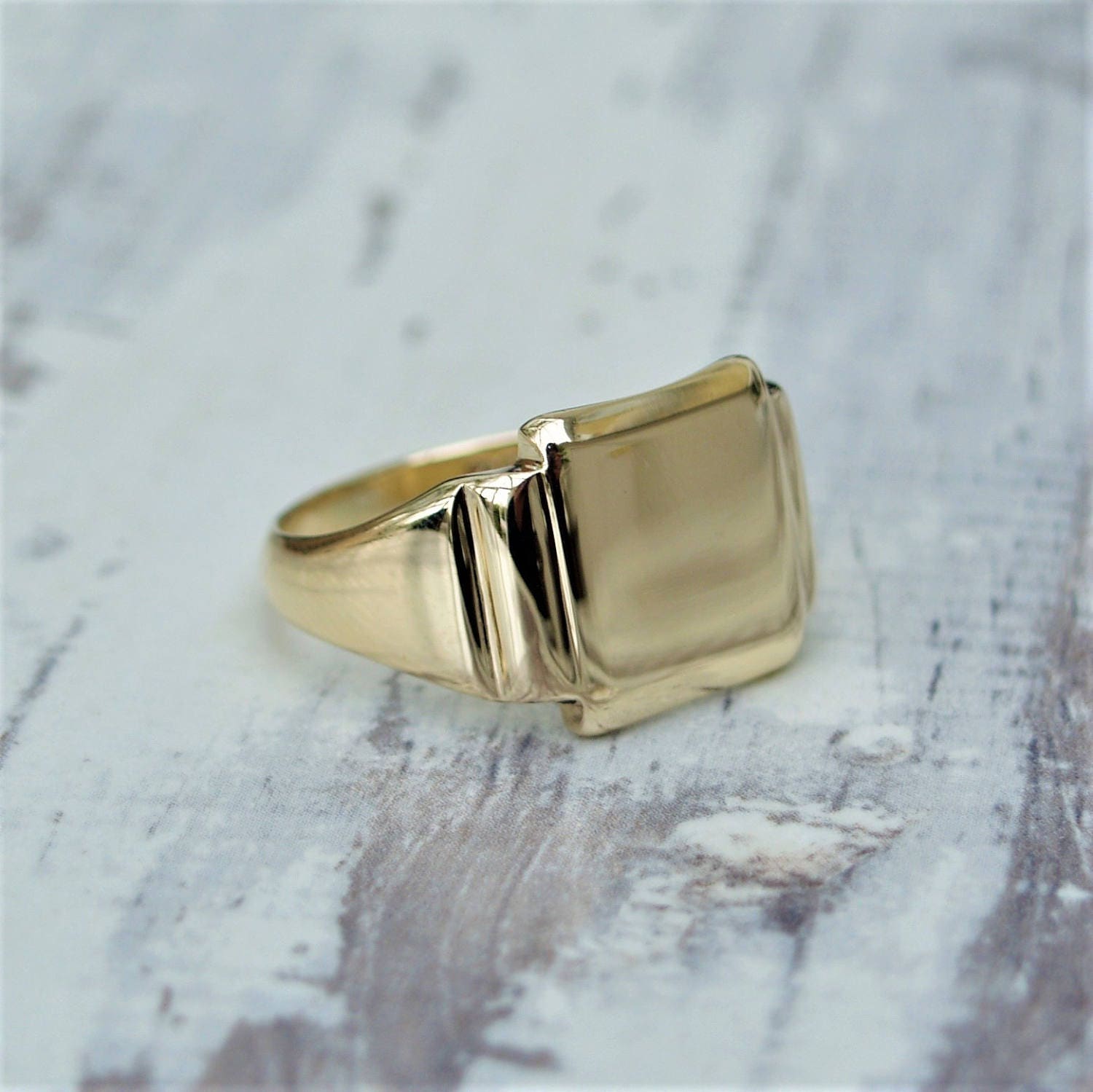 9ct yellow gold large signet ring 9k gold Mens signet ring | Etsy