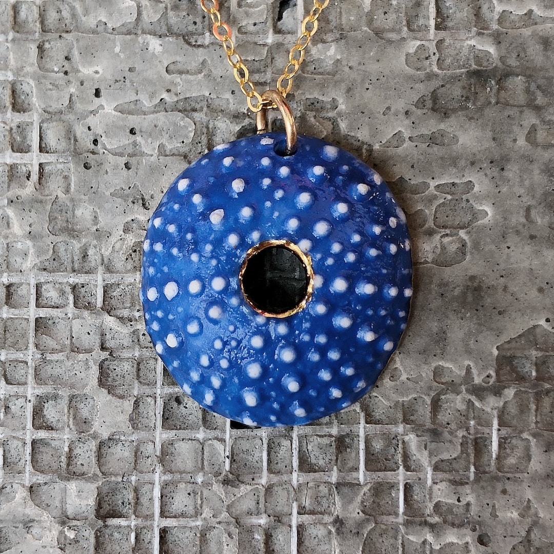 Porcelain Sea Urchin Neclace in Gold--large, Round and Blue - Etsy