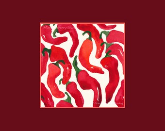 Chili Peppers Abstract Watercolor Southwestern Art Kitchen | Etsy