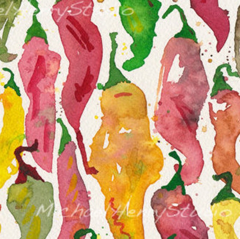 Chili Peppers Abstract Watercolor, Southwestern Art, Kitchen Decor ...