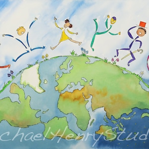 Gift for Child, Children Dancing Around the Earth, Children's Room ...