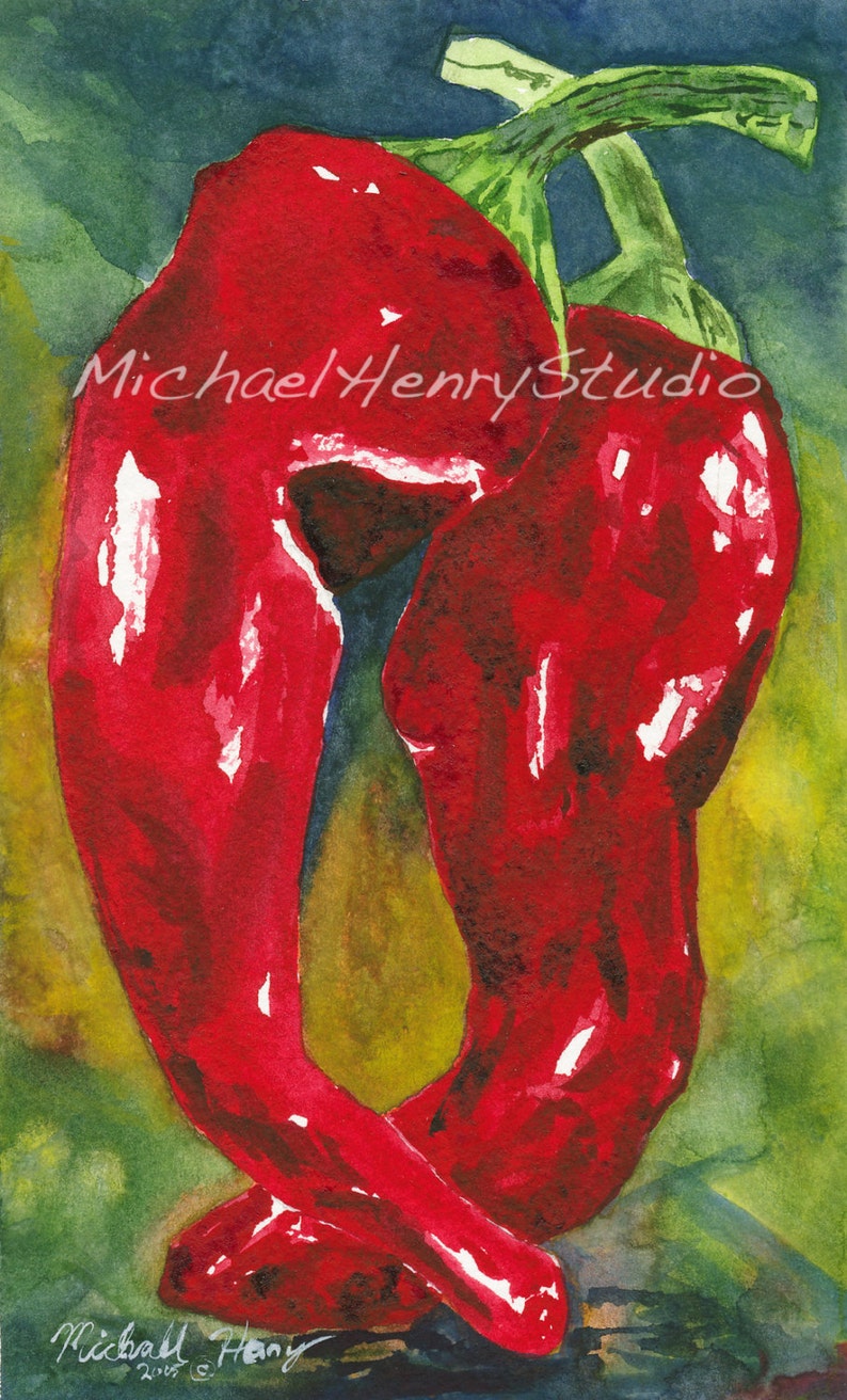 Two Chilies, Kitchen Art, Food Art, Southwestern, Foodie, Garden Art ...