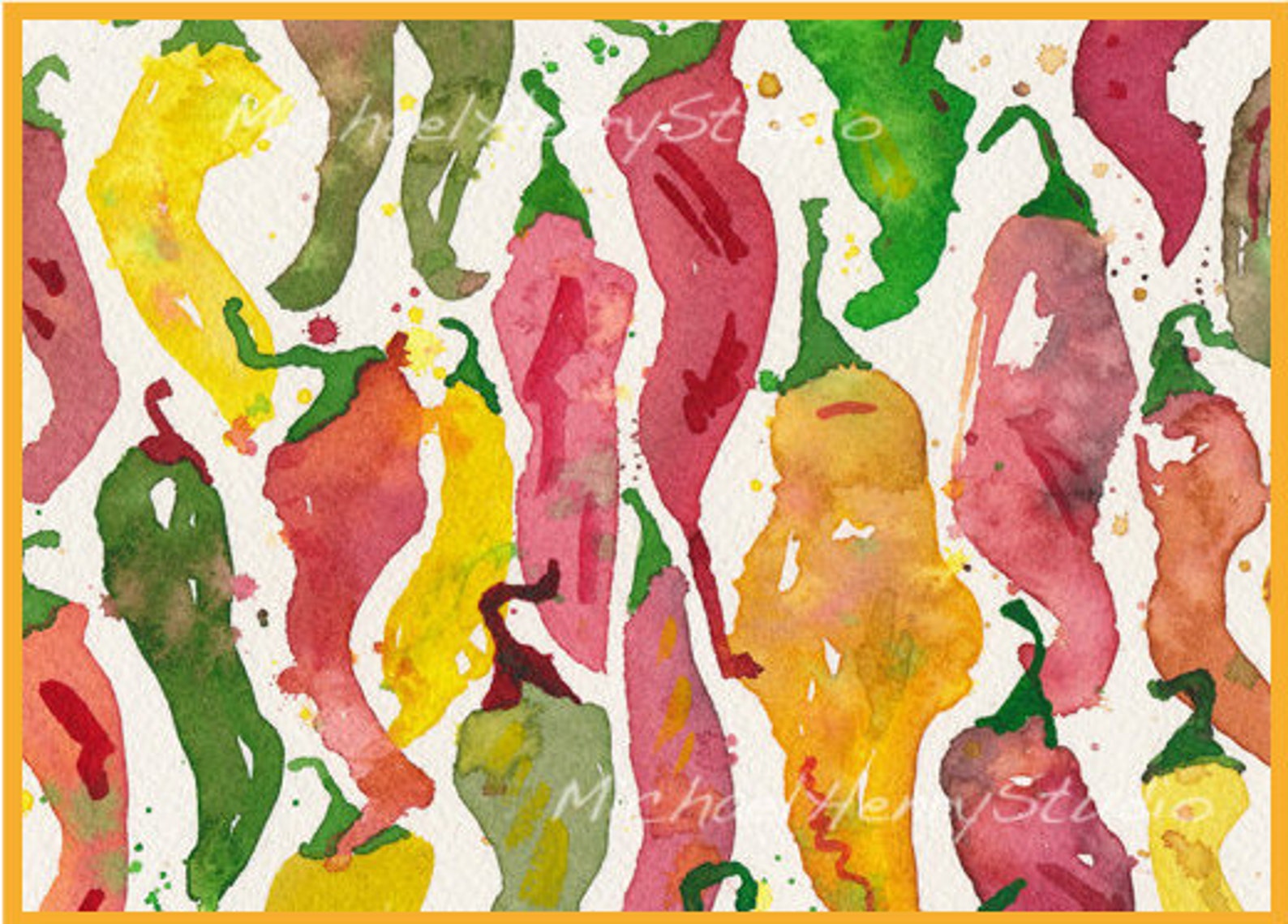 Chili Peppers Abstract Watercolor, Southwestern Art, Kitchen Decor ...