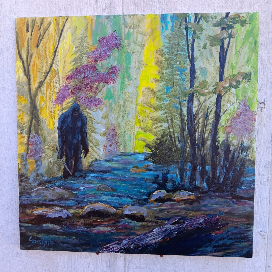 Original Acrylic Painting, 12x12 Art Panel Bigfoot Sasquatch - Etsy