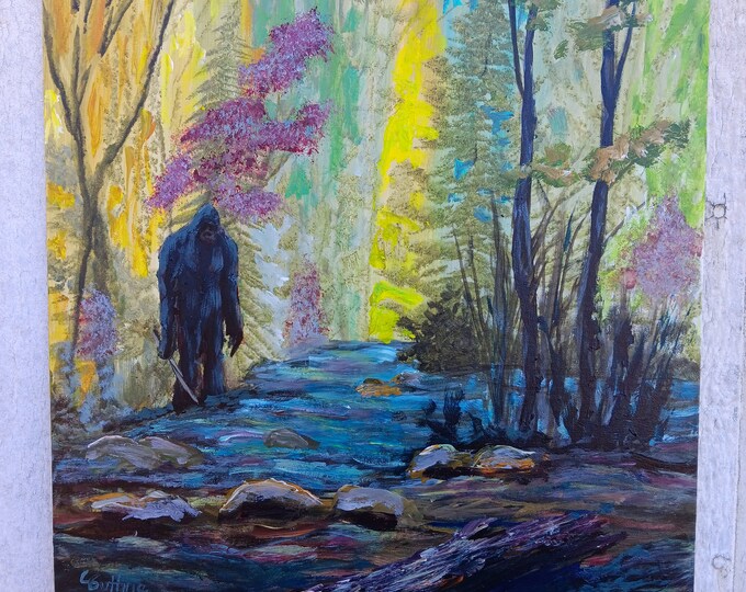 Original Acrylic Painting, 12x12 Art Panel - Bigfoot Sasquatch - Etsy