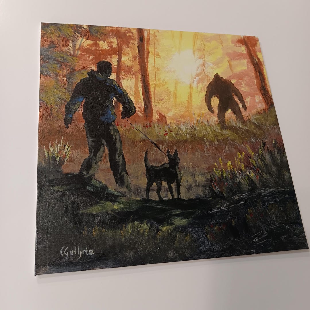 Sasquatch and Dog Painting on 10x10 Art Panel - Etsy