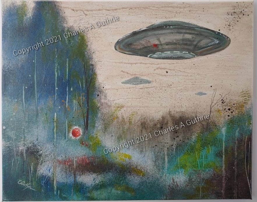 UFO Art Original Acrylic Painting Alien Spaceship 16x20in | Etsy