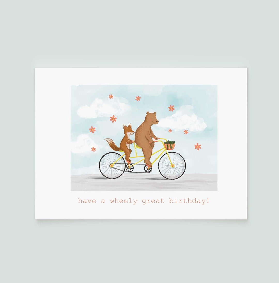 Cute Birthday Bike Animal Card, Wheely Great Birthday Card, Biking ...