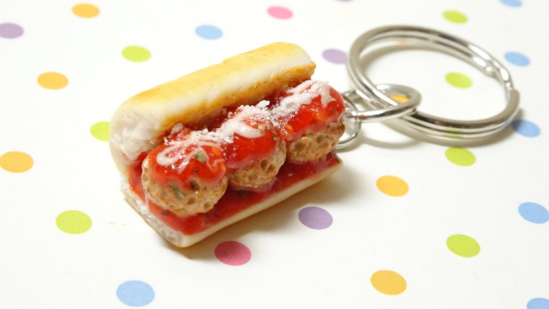 Meatball Sandwich Keychain: Handmade Polymer Clay Food Charm - Etsy