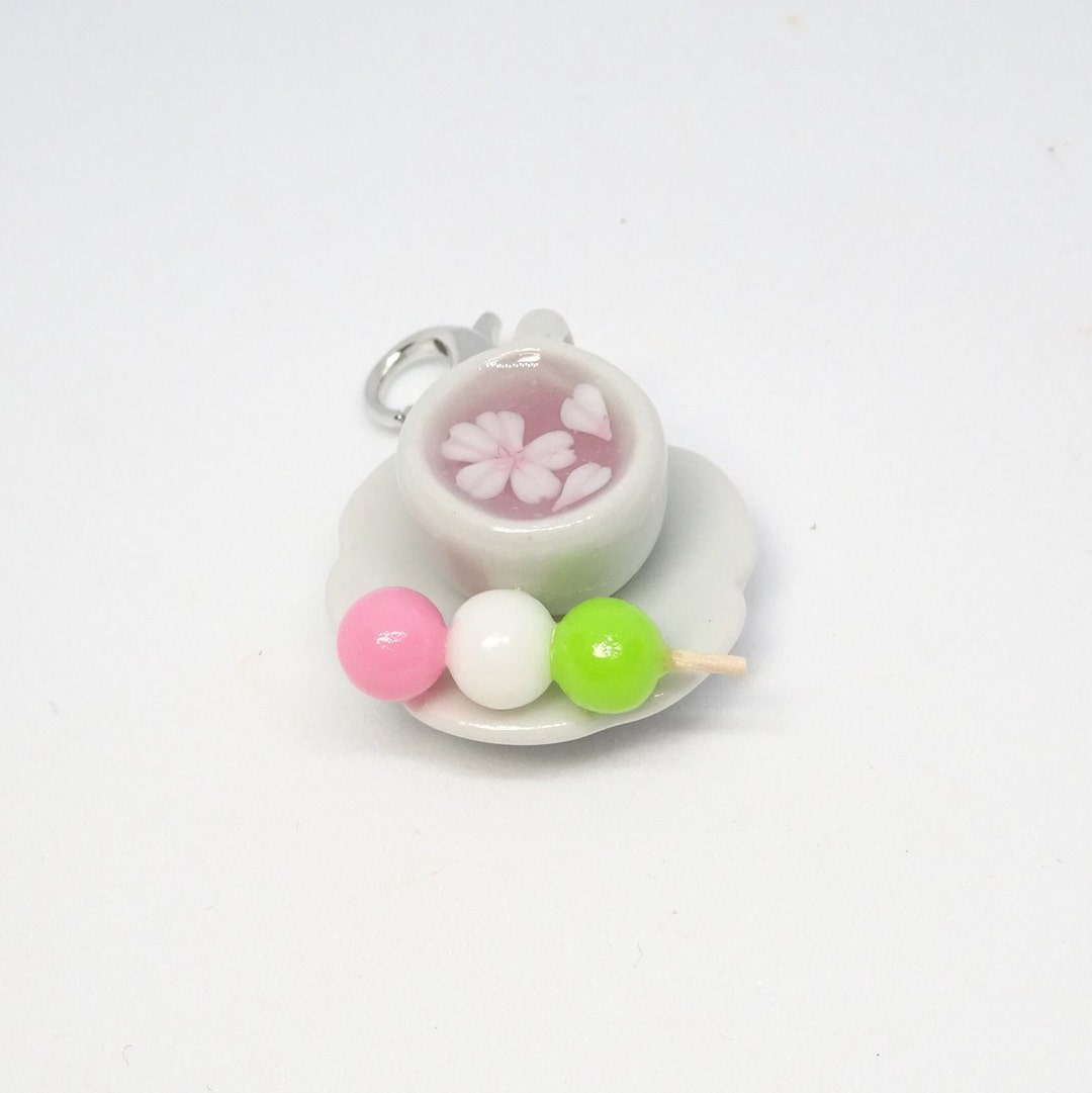 Cherry Blossom Tea Cup Charm, Sakura Tea Cup Charm, Polymer Clay Charm ...