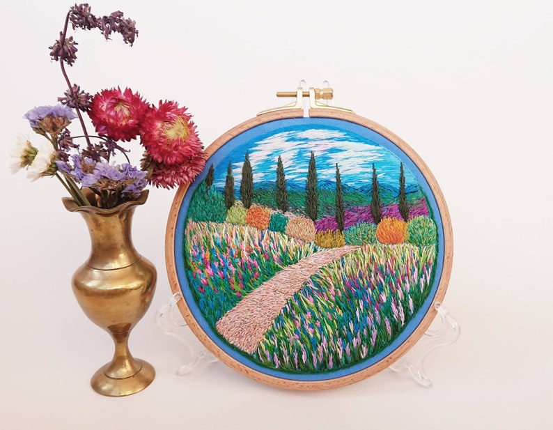 Hand Embroidery Pastoral Landscape With Path. Wall Art - Etsy