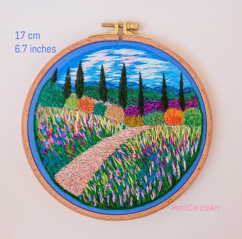 Hand Embroidery Pastoral Landscape With Path. Wall Art - Etsy