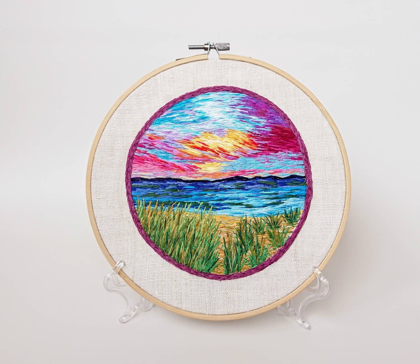 Embroidered Seaside Scenery Sunset. Romantic Gift. Hand Embroidery Sky ...