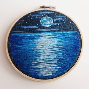 Modern Hand Embroidery Moon and Stars. Stitched Bedroom Decor | Etsy