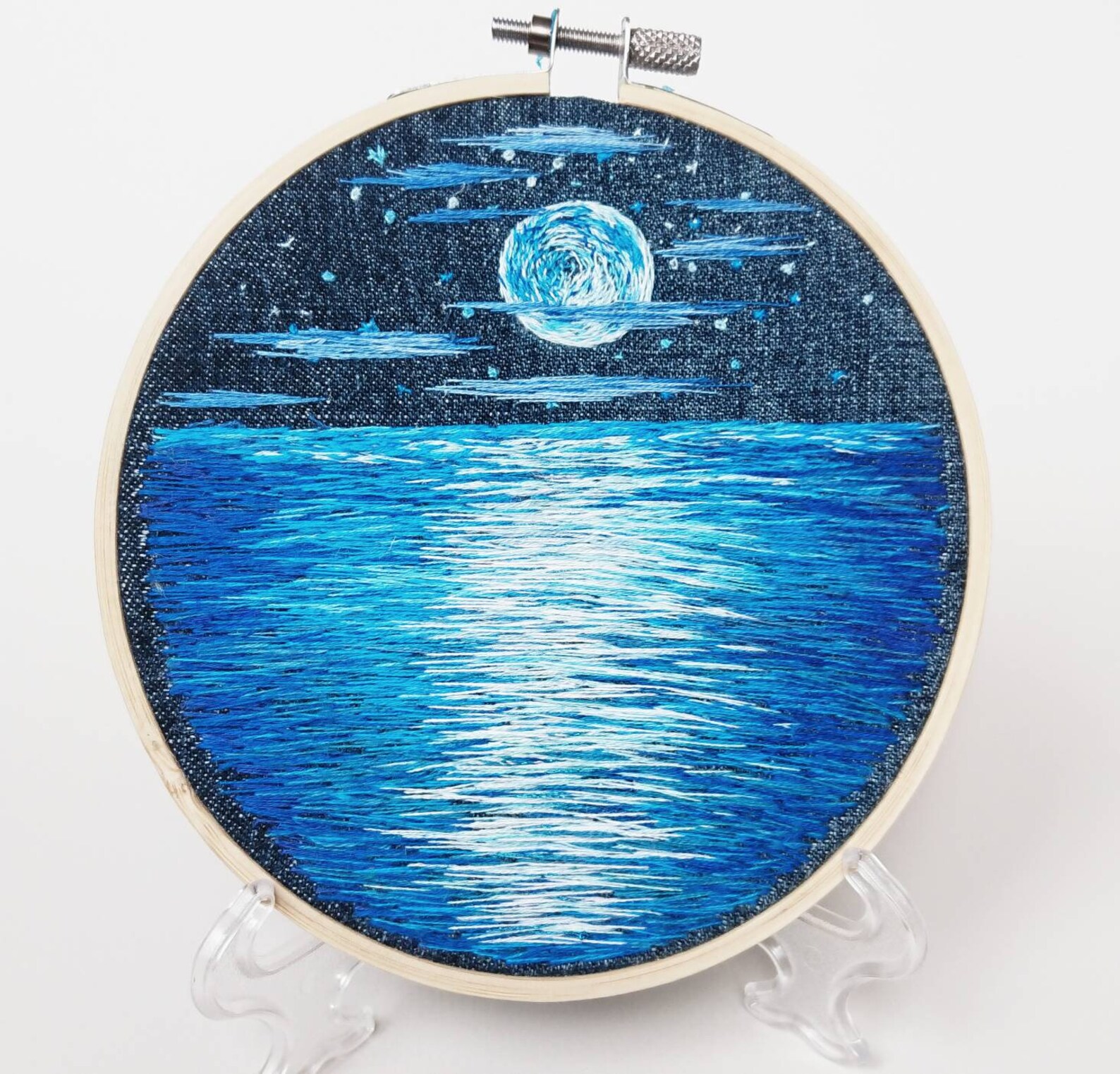 Modern Hand Embroidery Moon and Stars. Stitched Bedroom Decor | Etsy