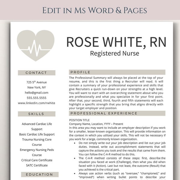 Nurse Resume Template Free Cover Letter Nurse Resume Nurse CV One & Two ...