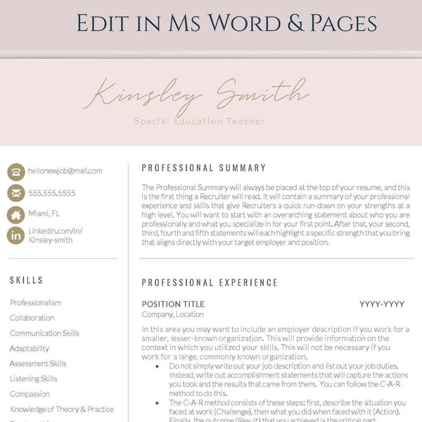 Professional Resume Template for Word 1, 2 and 3 Page Resume Template ...