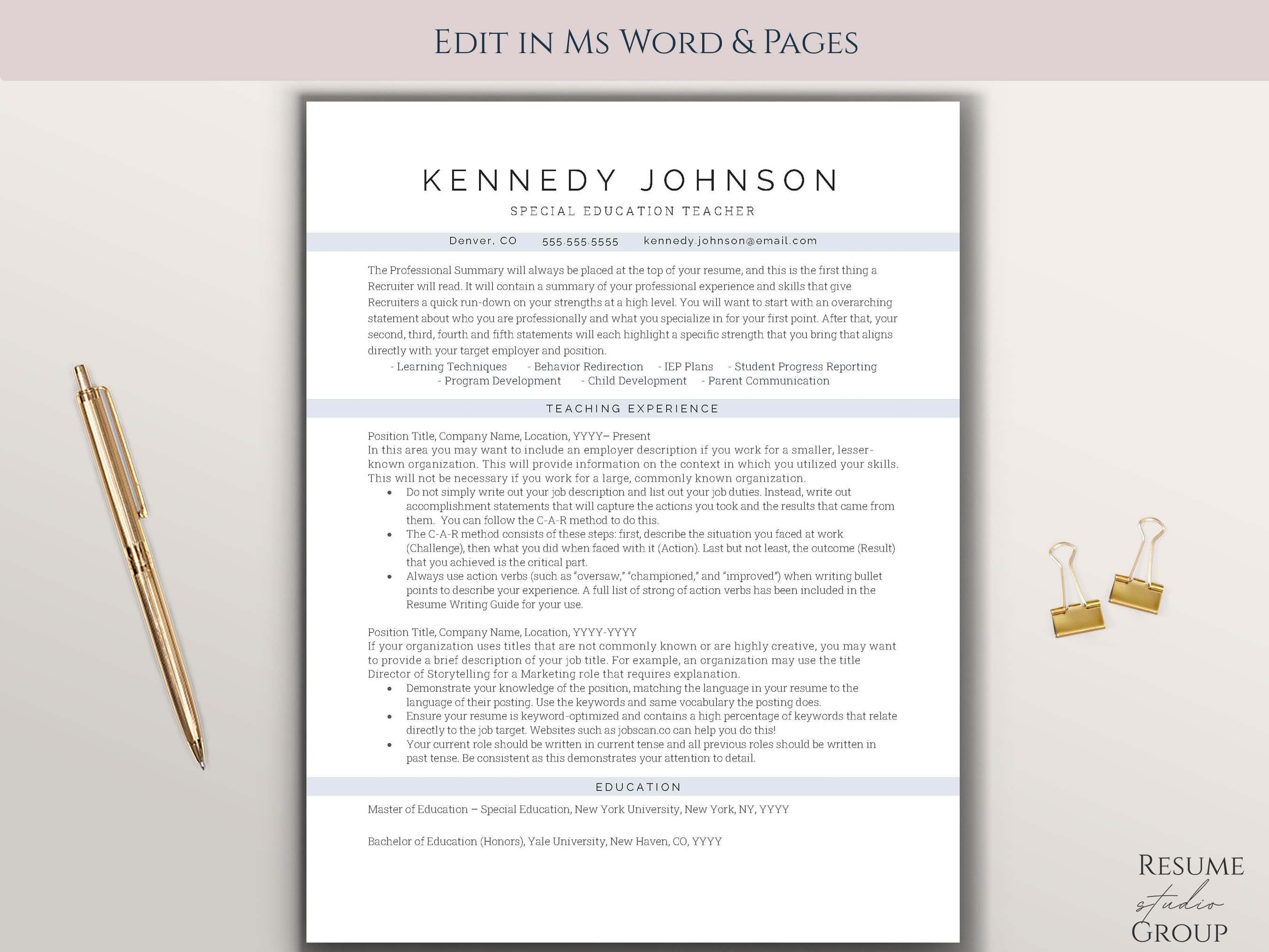 Teacher Resume Template, Google Docs Teacher Resume, Elementary Teacher ...