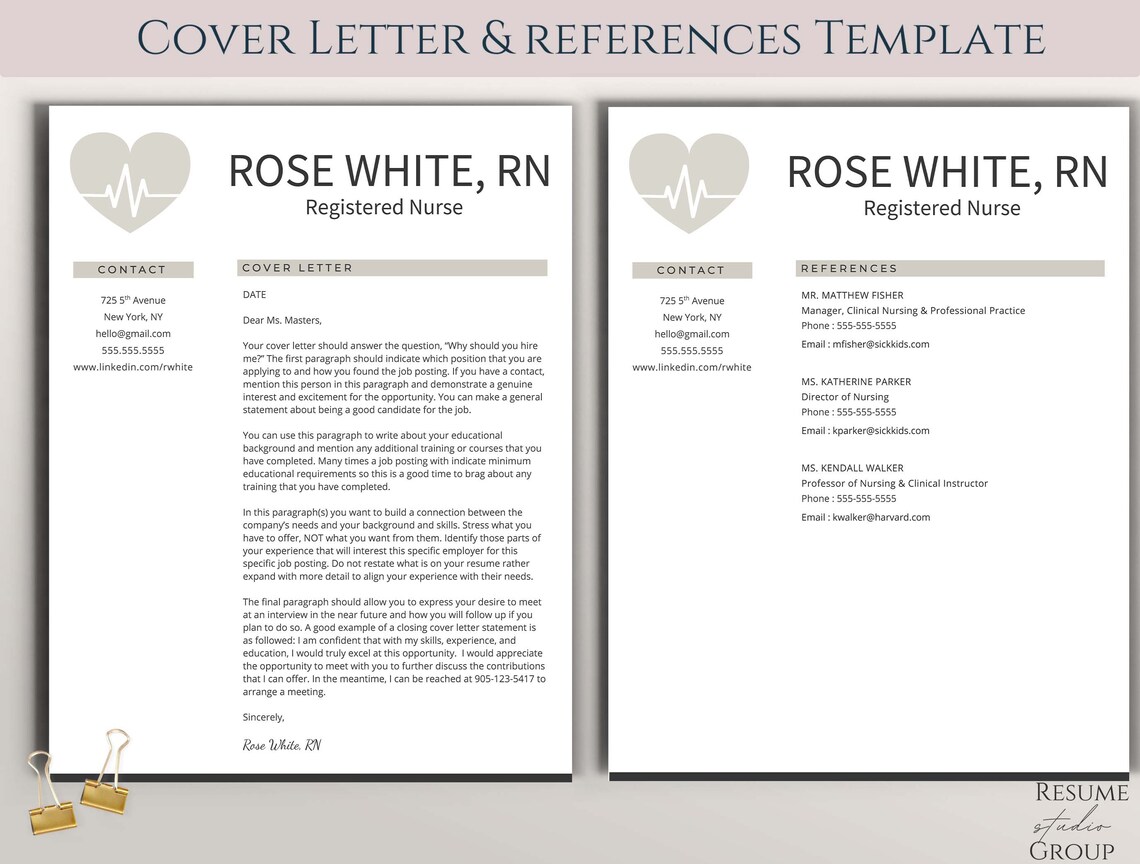 Nurse Resume Template Free Cover Letter Nurse Resume - Etsy