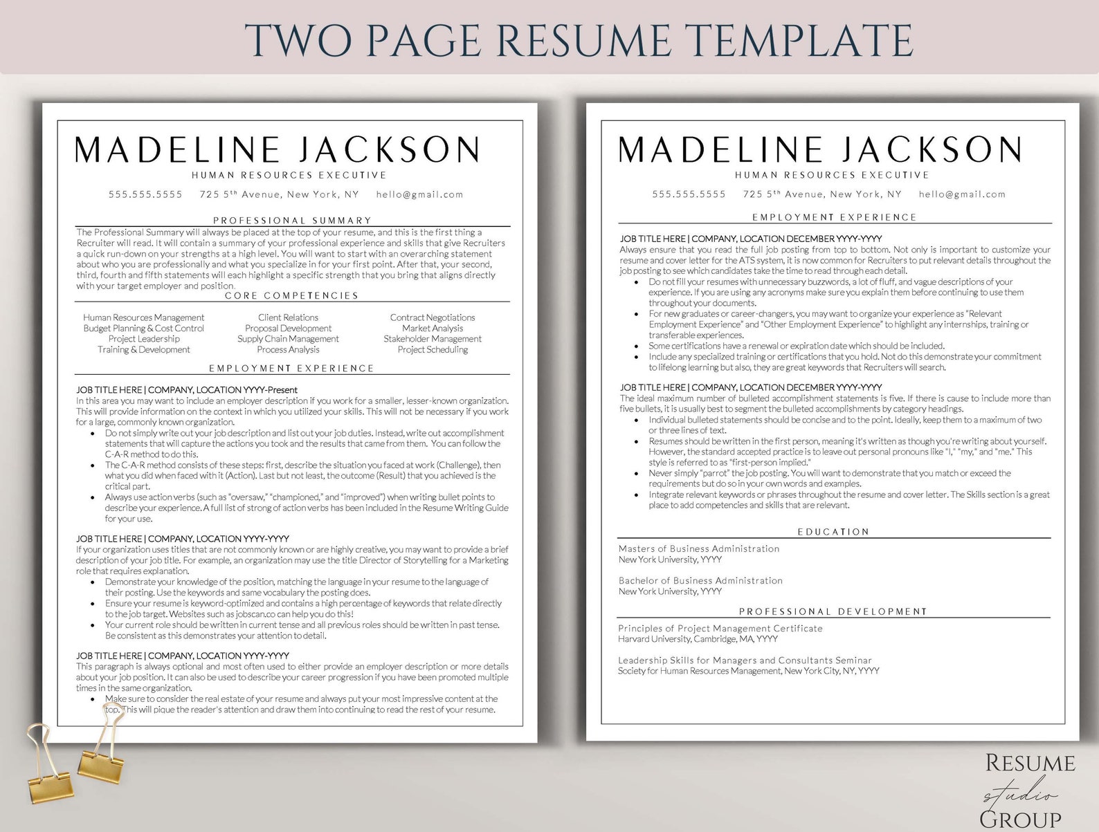 Professional Resume Template for Word 1 2 and 3 Page Resume - Etsy