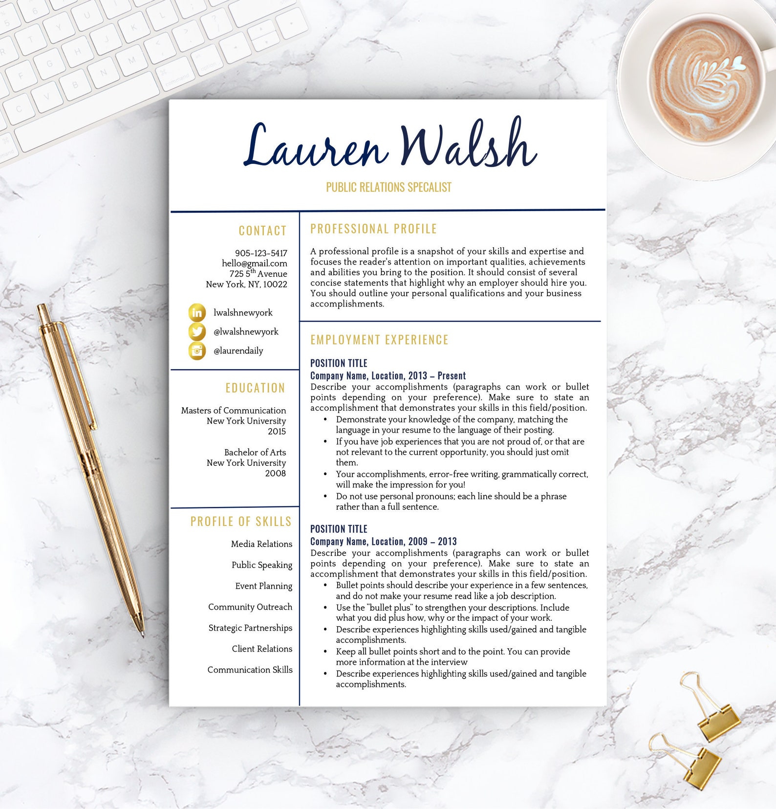 Professional Resume Template for Word 1 and 2 Page Resume | Etsy