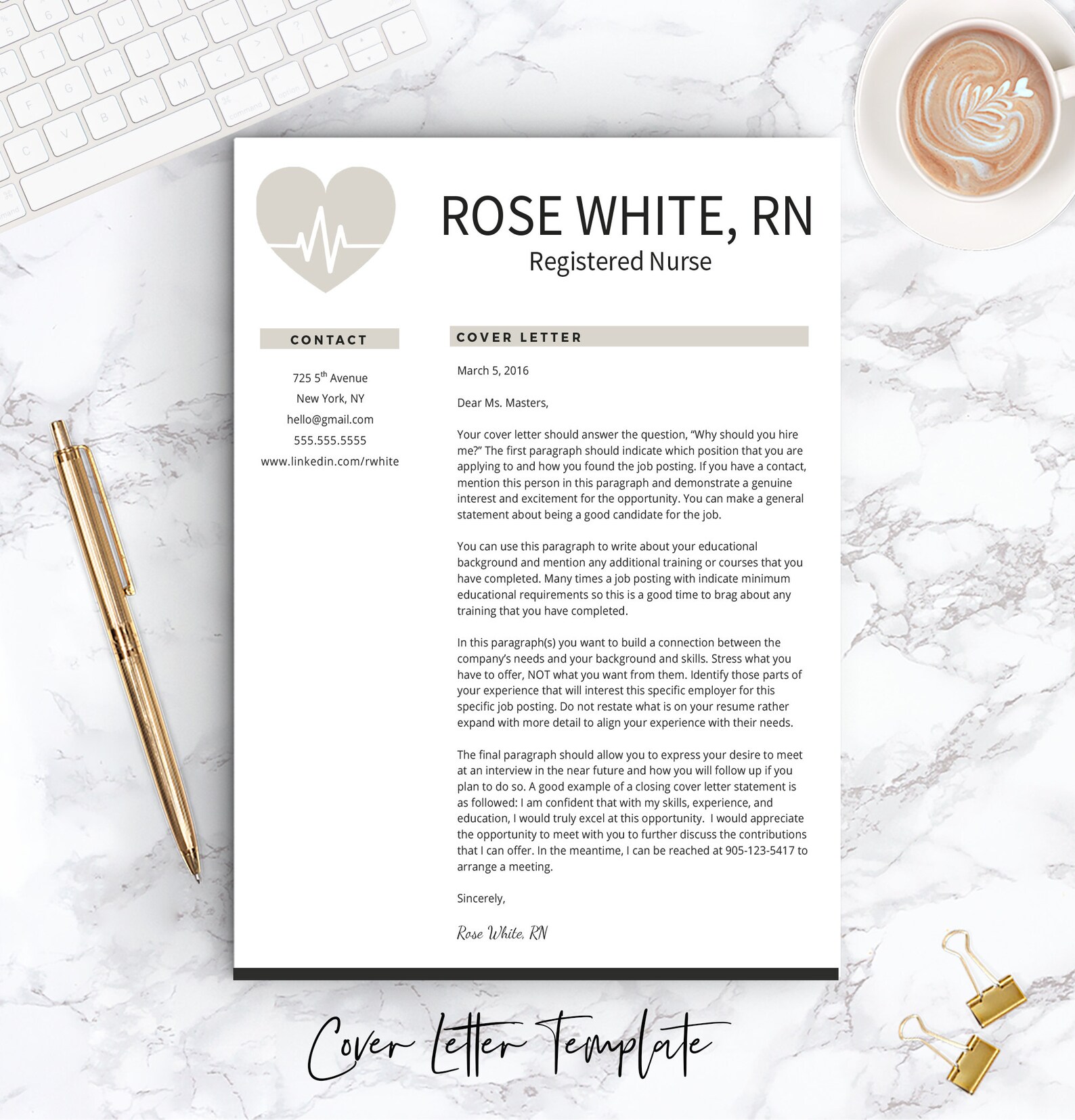 Nurse Resume Template Free Cover Letter Nurse Resume | Etsy Canada
