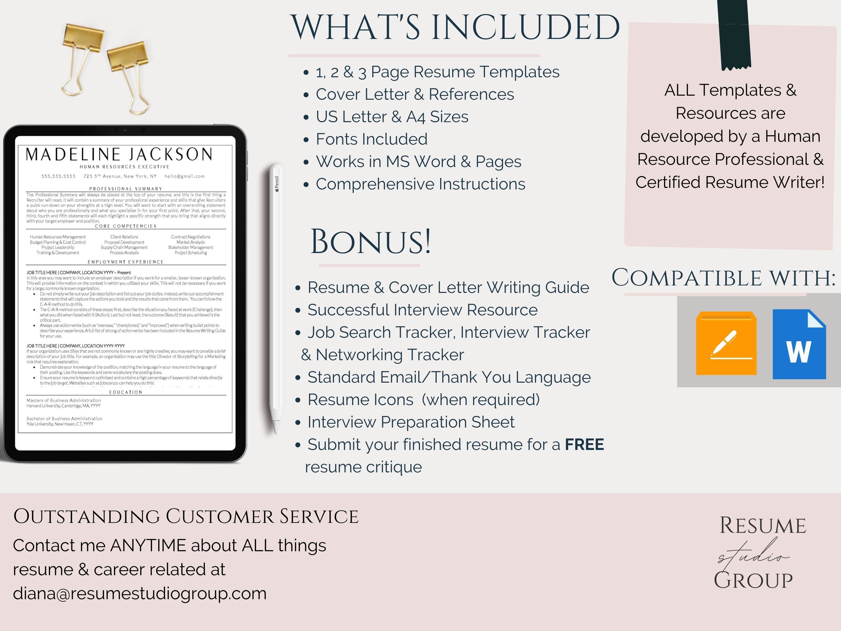 Professional Resume Template for Word 1 2 and 3 Page Resume - Etsy