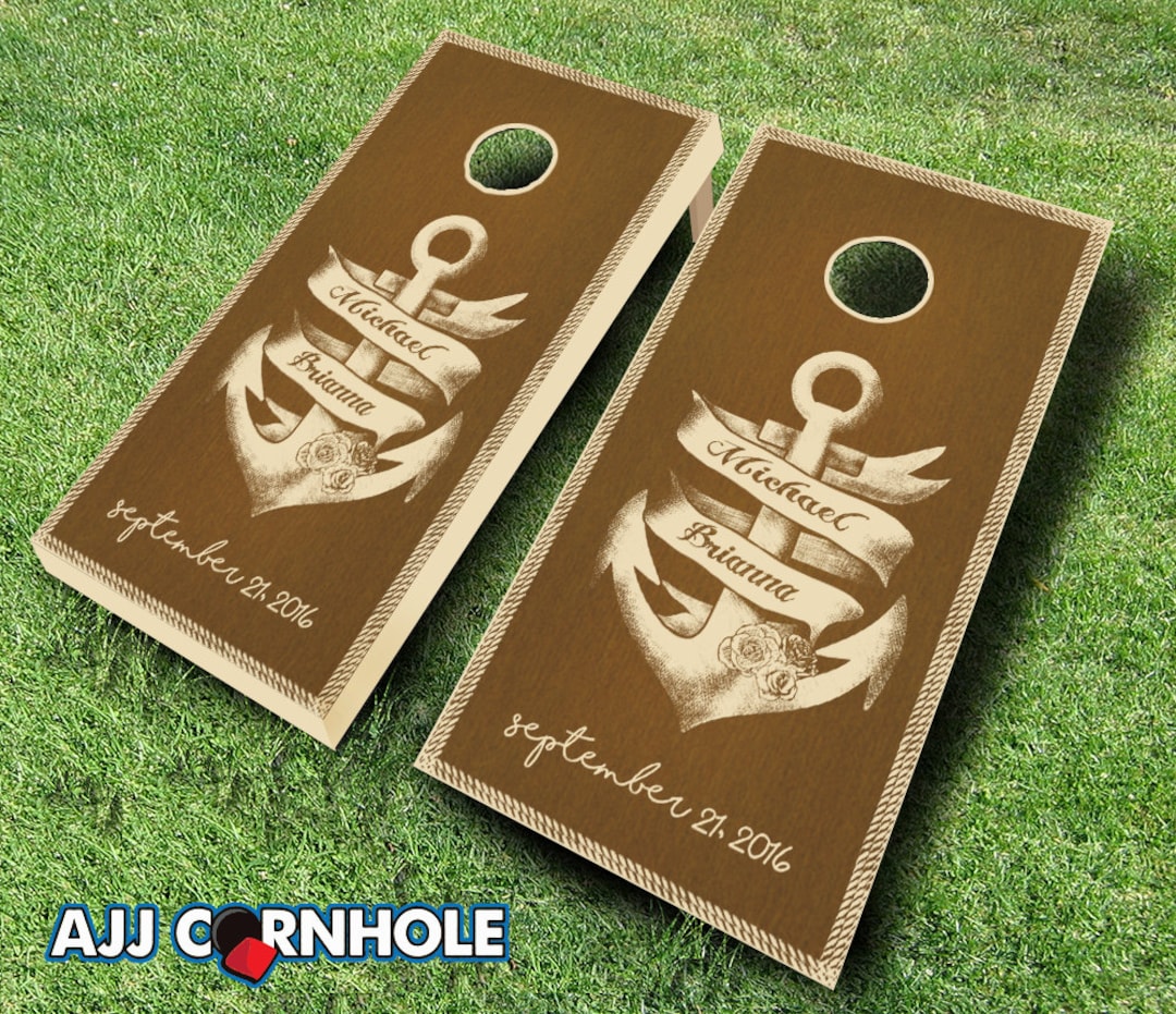 Nautical Love Stained Wedding Cornhole Set CHESTNUT With Bags - Wedding ...