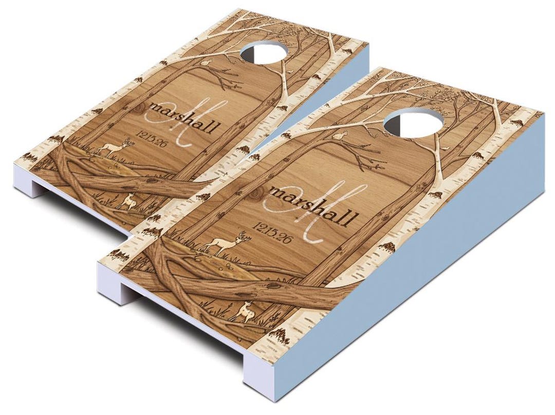 Personalized Cute Woodland Illustration Aspen Cornhole Set With Bags ...