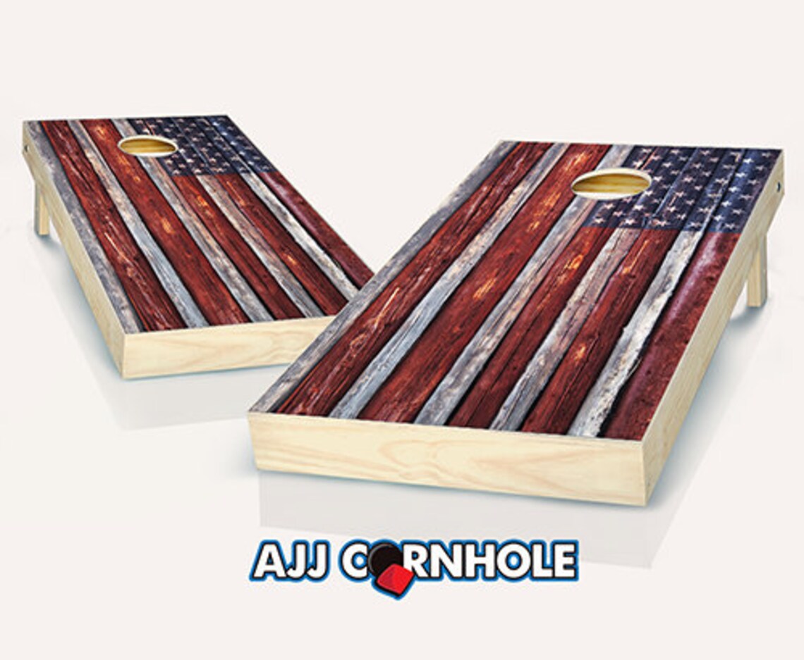 Country Rustic American Flag Cornhole Set With Bags Cornhole - Etsy