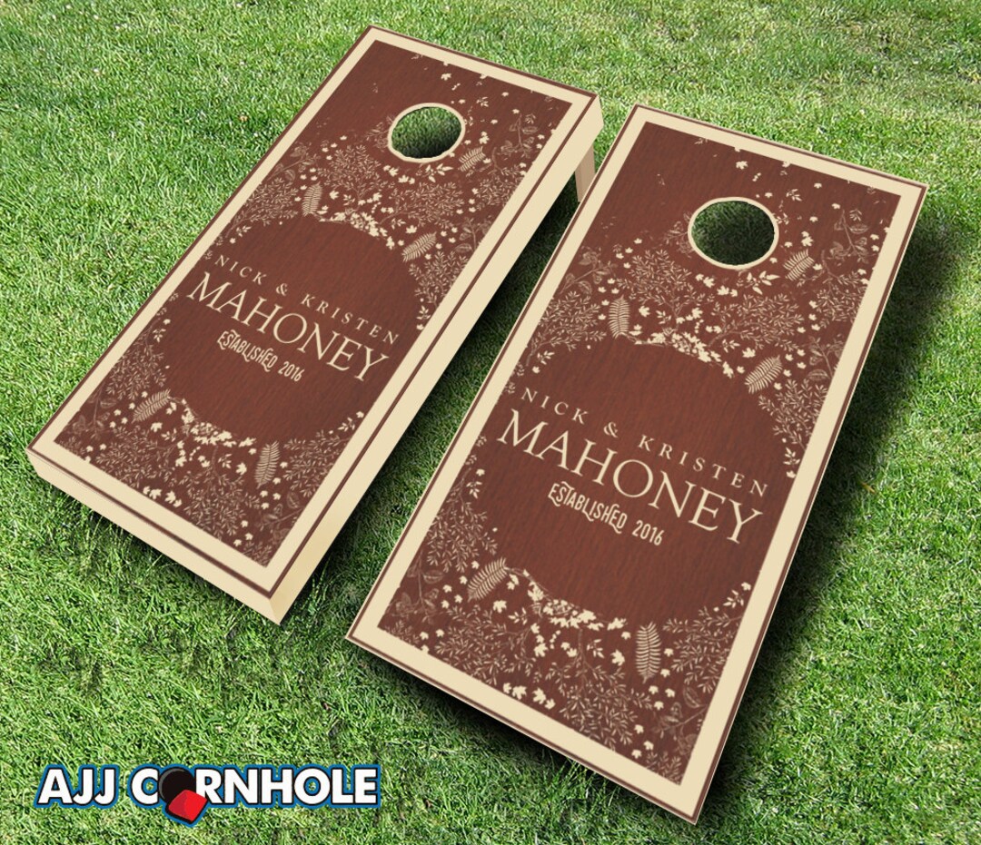 Stained "floral" Wedding Cornhole Set ROSEWOOD With Bags - Wedding ...