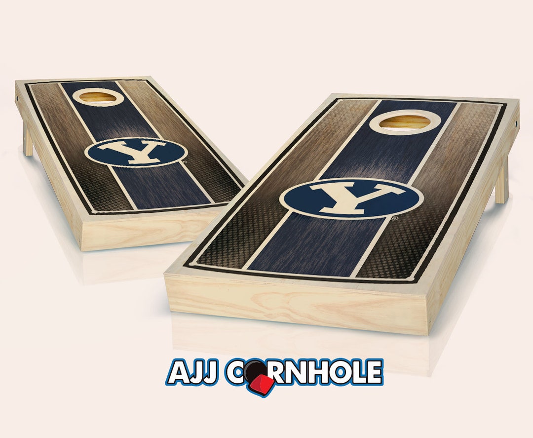 Officially Licensed BYU Cougars Striped Stained Cornhole Set With Bags ...