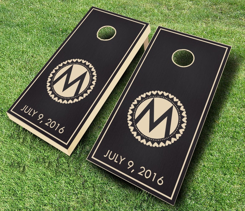 Circle Monogram Stained Wedding Cornhole EBONY Set With Bags - Etsy