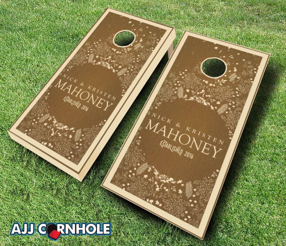 Stained "floral" Wedding Cornhole Set CHESTNUT With Bags - Wedding ...