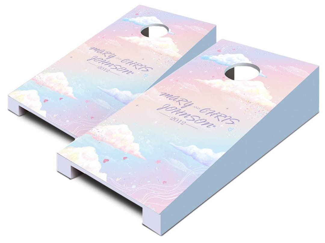 Personalized Wedding Soft Pastel Clouds Cornhole Set With Bags ...