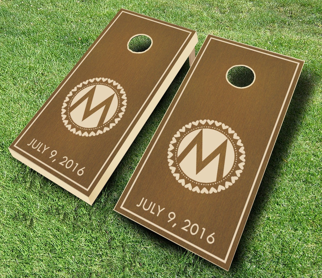 Circle Monogram Stained Wedding Cornhole CHESTNUT Set With Bags ...