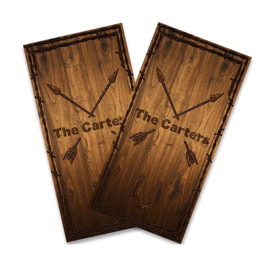Personalized Wedding Arrows on Wood and Barbed Wire Cornhole Wraps ...