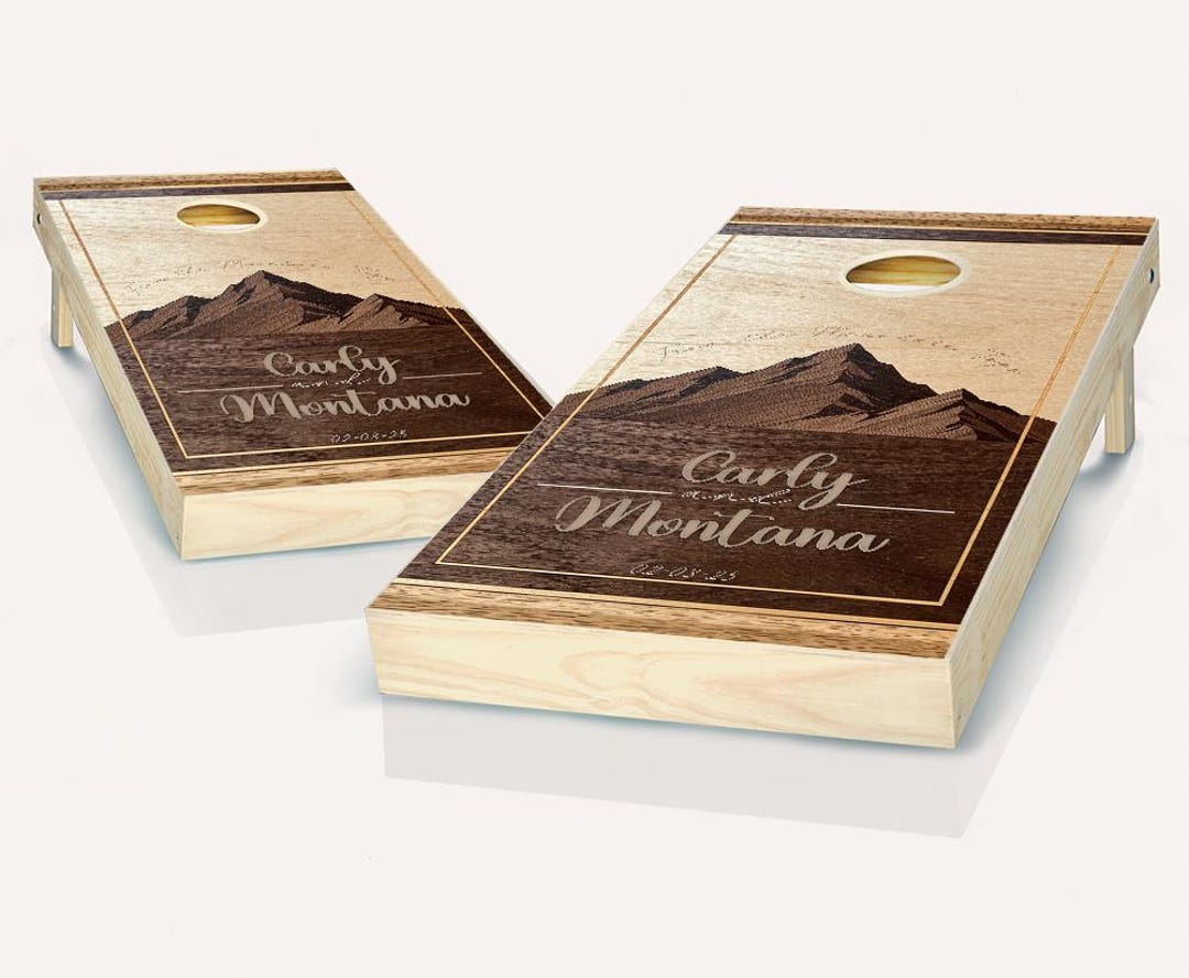 Personalized Wood Stained Mountains Cornhole Set W/ Bags - Cornhole Set ...